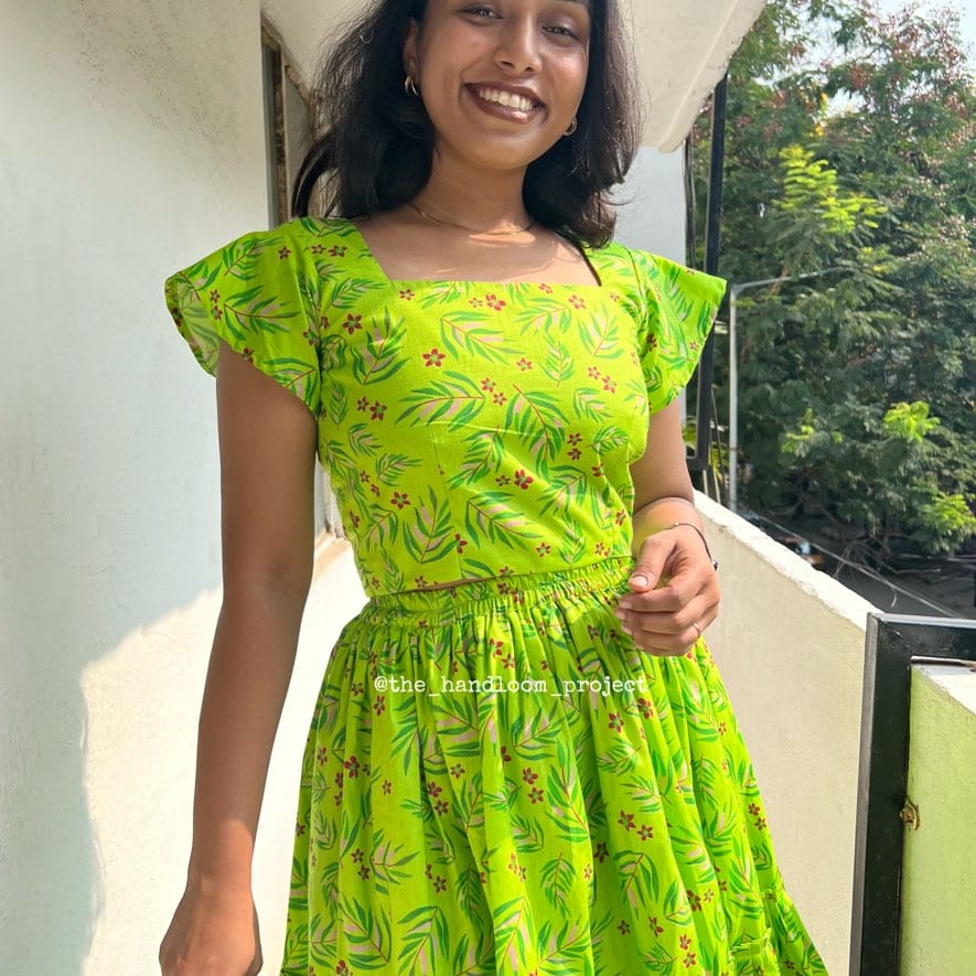 Green 2 tier cotton co-ord set – The Handloom Project