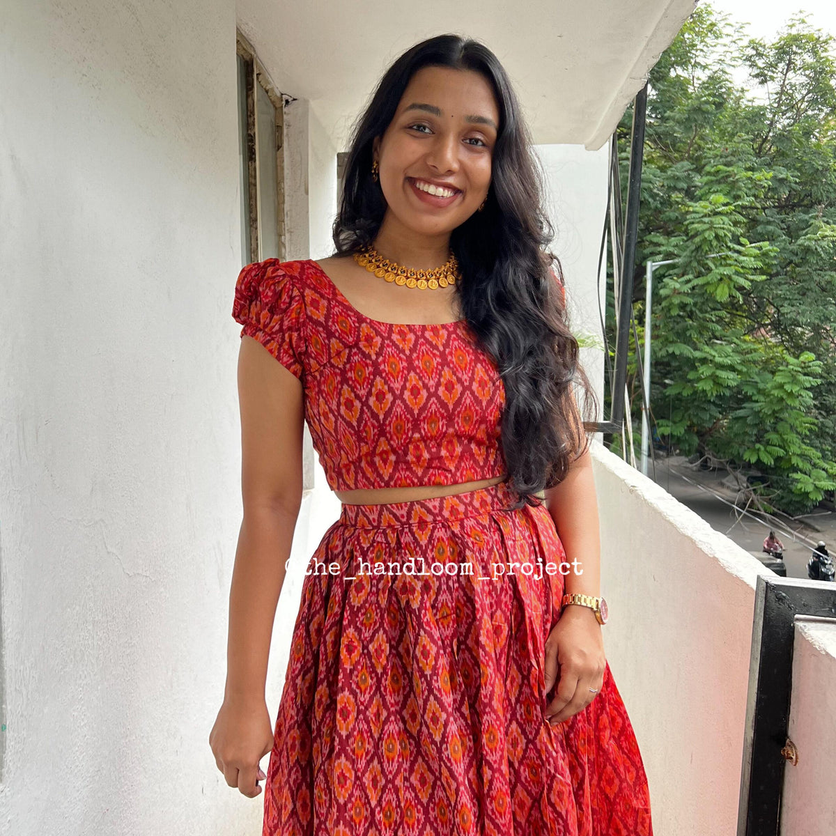 Red pure silk ikkat lehenga and blouse with duppatta – The Handloom Project