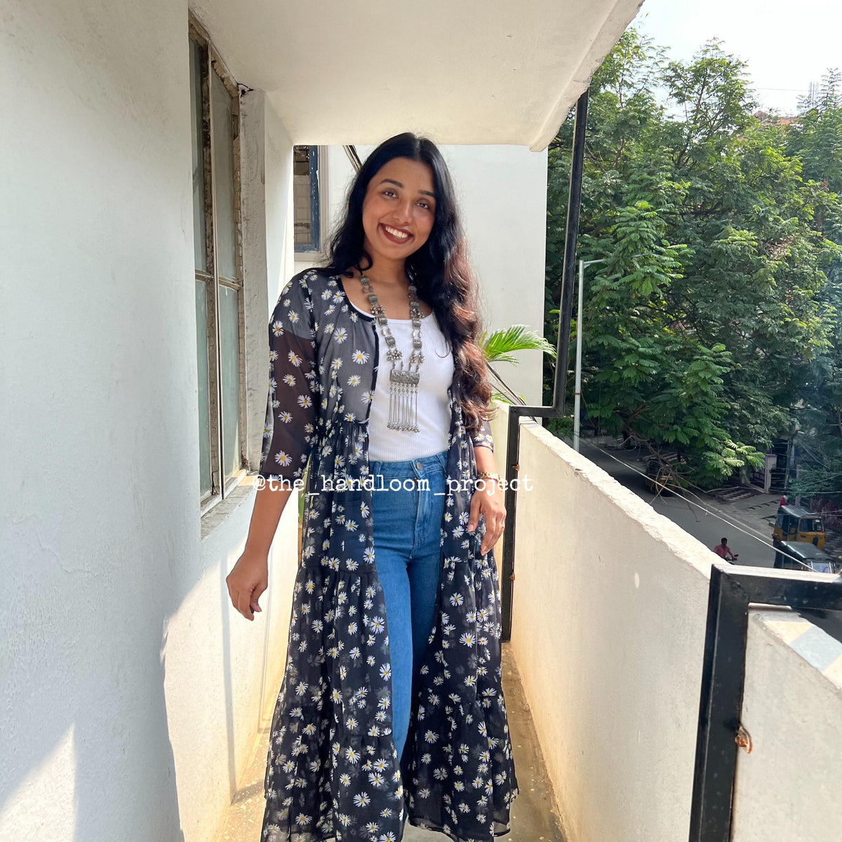 Black 3 tier georgette coat – The Handloom Project